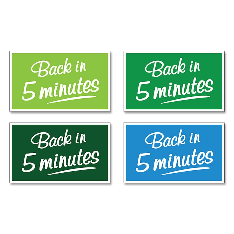 Back in 5 Minutes 3mm Rigid Hanging 120mm X 200mm Sign, Shop Window ...
