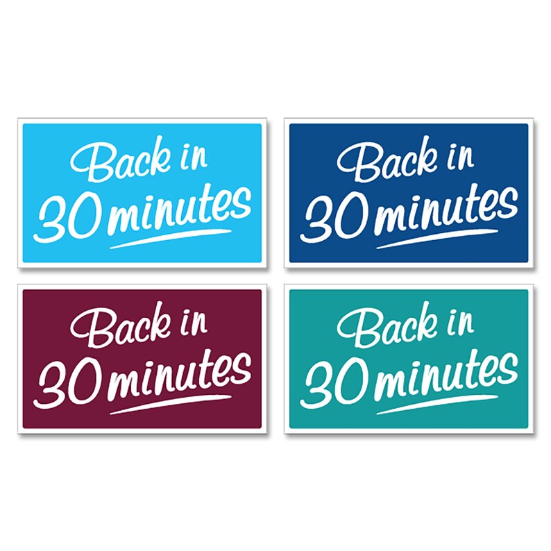 Back In 30 Minutes 3mm Rigid Hanging 120mm x 200mm Sign Shop | Etsy