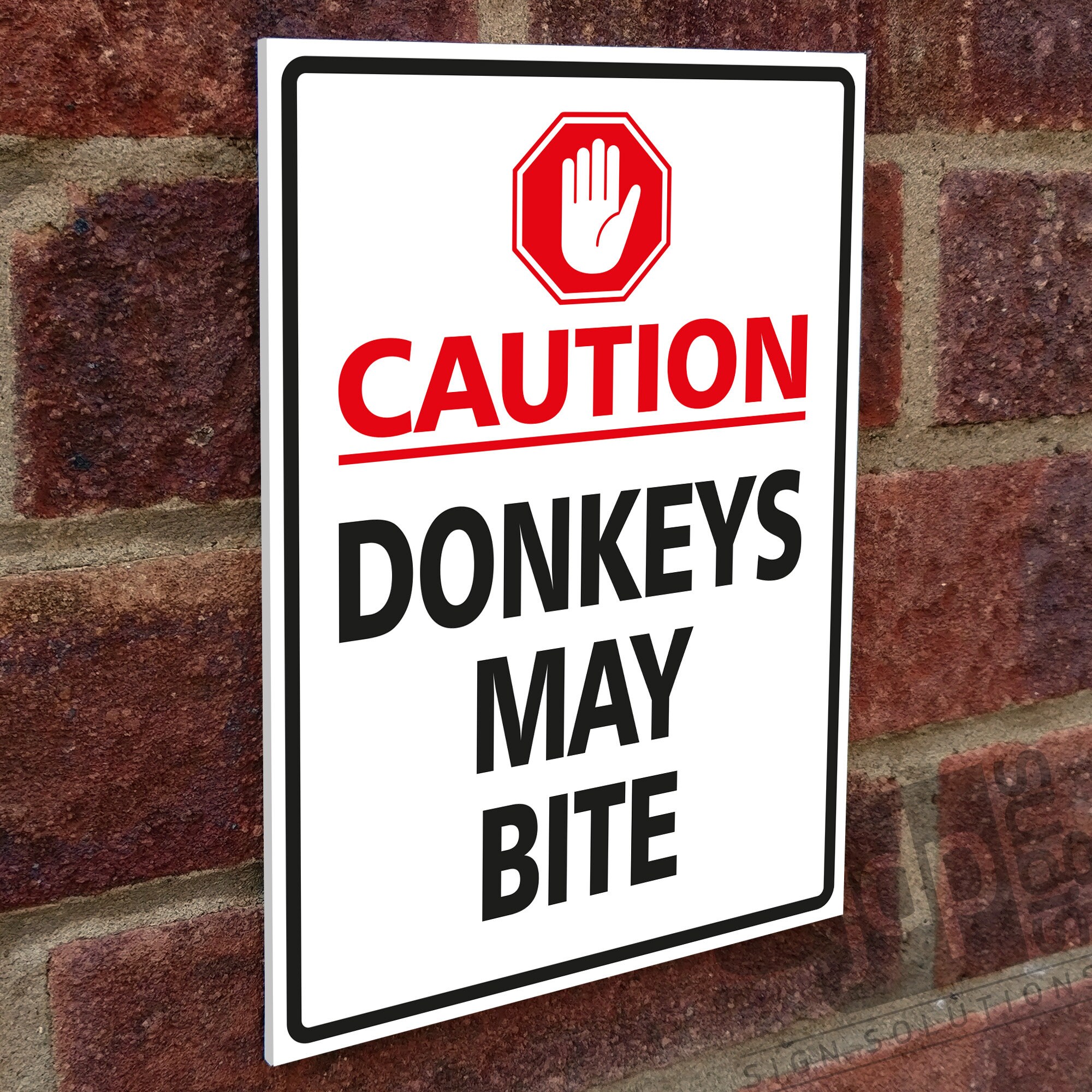 Caution Donkeys May Bite Warning Sign - External Waterproof 3mm Rigid ...
