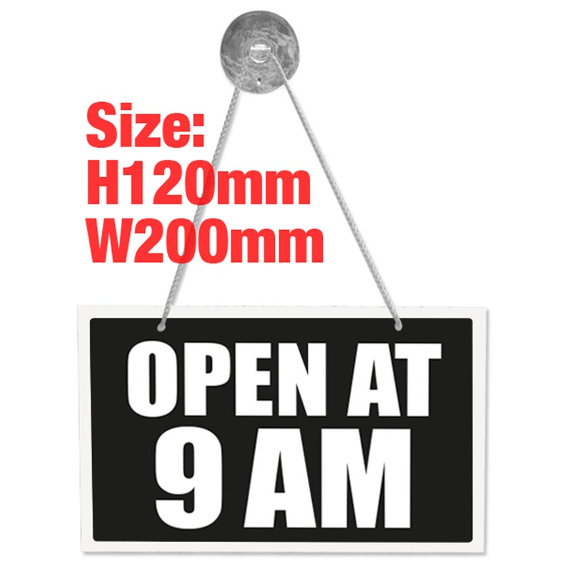 Open at 9AM 3mm Rigid 120mm X 200mm Sign, Shop Window Door - 21 Colours ...