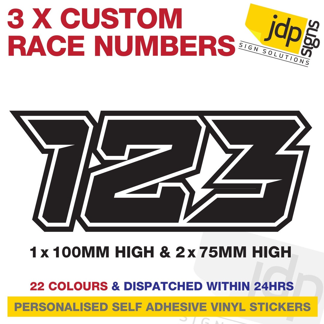 3 X Custom Race Numbers and Name Stickers Motocross Kart Decals Mx Dirt ...