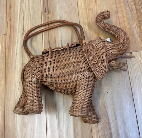 Vintage Novelty Wicker Elephant Purse Handbag Basket … - Gem