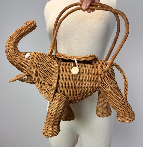 Vintage Novelty Wicker Elephant Purse Handbag Basket … - Gem
