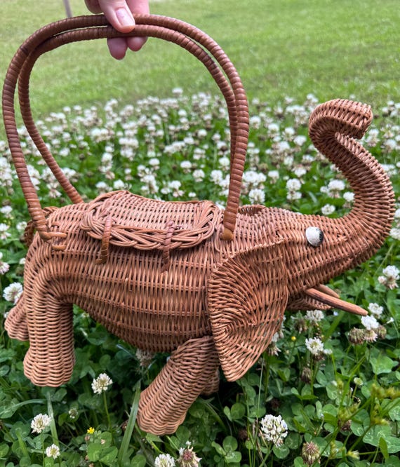 Vintage Novelty Wicker Elephant Purse Handbag Basket … - Gem