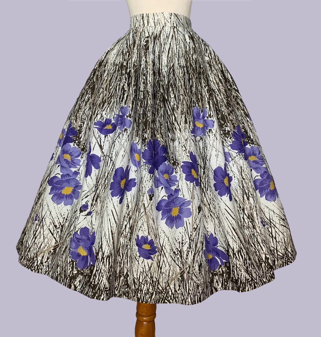 NOS 1950s Border Print Full Pleated Skirt / Vintage / 50s Pinup Fashion ...