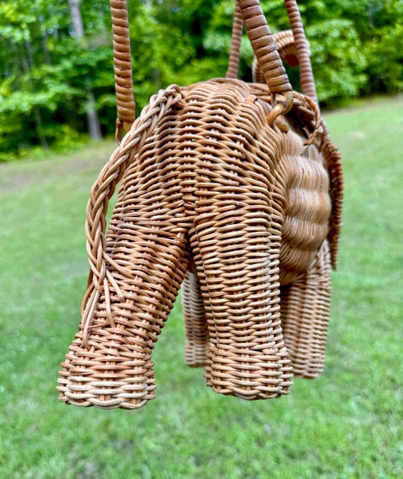 Vintage Novelty Wicker Elephant Purse Handbag Basket … - Gem