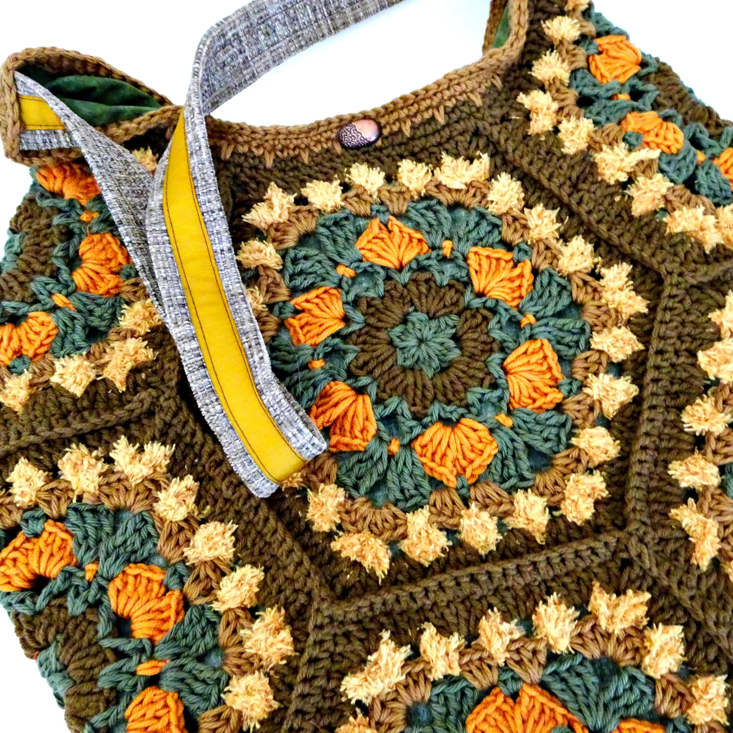 Hand Crocheted Granny Square Large Slouch Style Shoulder Bag, Autumn ...