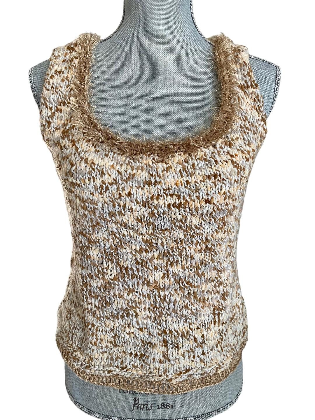 Beige and Tan Hand Knit Tank Top, Hand Knit Pullover Top, Boho, Scoop ...