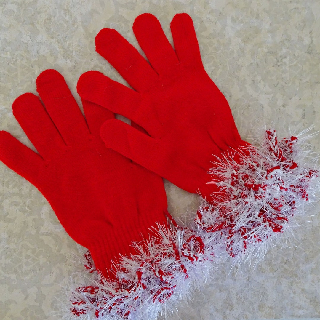 Christmas Gloves, Candy Cane Stripe White & Red Cuffs, Ms Santa Claus ...