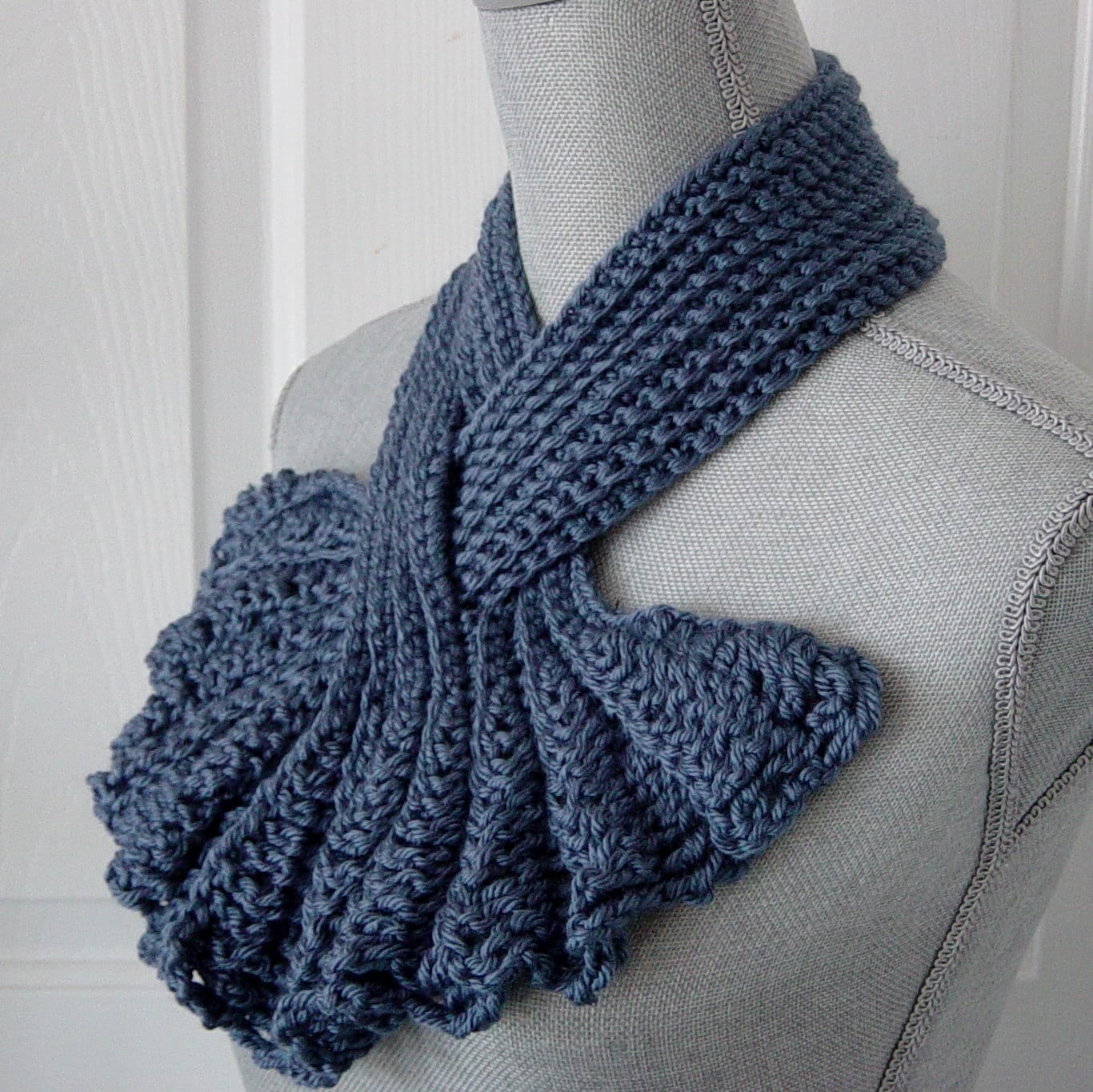 Blue Keyhole Scarf, Blue Crocheted Scarf, Neck Warmer Scarf, Winter ...