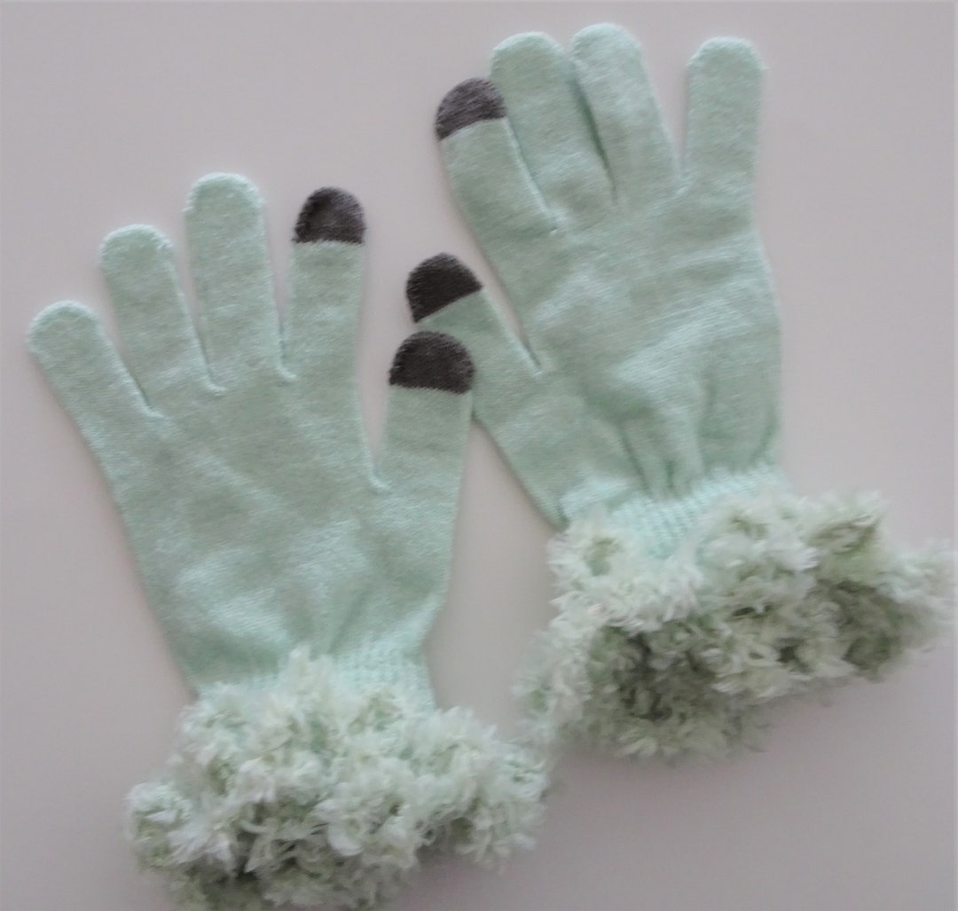 Mint Green Fancy Cuffed Winter Gloves Texting Fingers Gift - Etsy