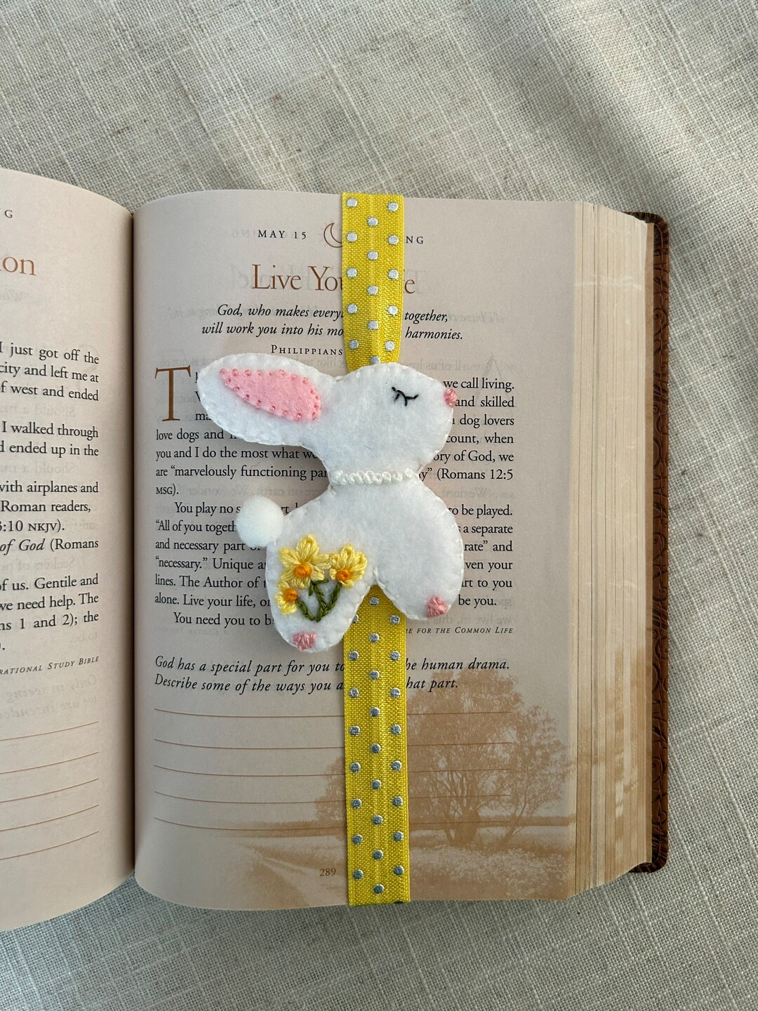 Spring Bunny Bookmark, Hand Embroidered Bookmark, Stretchy Planner Band ...
