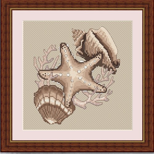 Modern Cross Stitch Pattern Beach Seashell Nautical Cross | Etsy