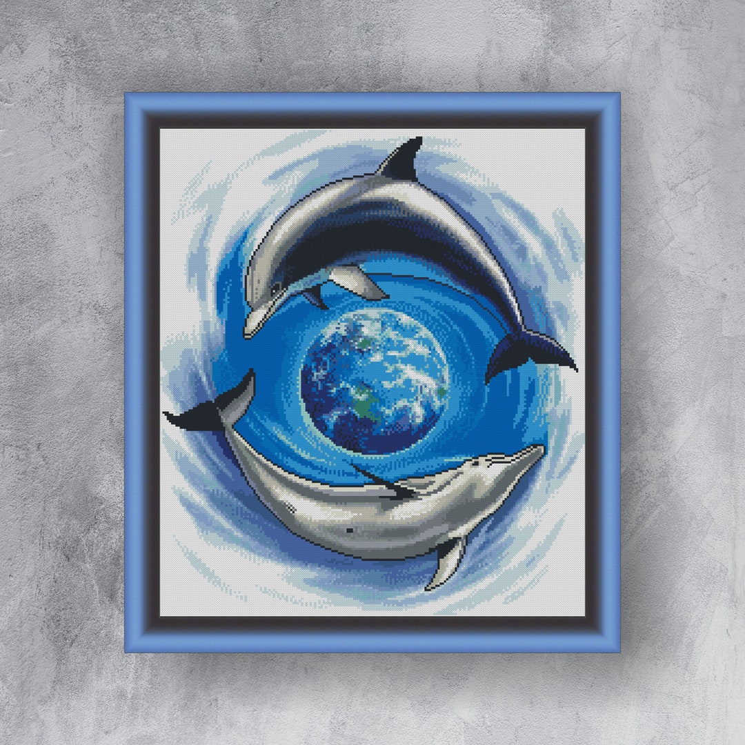 DOLPHINS WORLD Cross Stitch Pattern PDF Instant Download Cute Dolphins ...