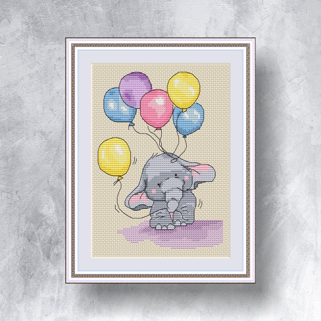 Elephant With Balloons Pattern PDF Instant Download Cute Elephant Cross ...