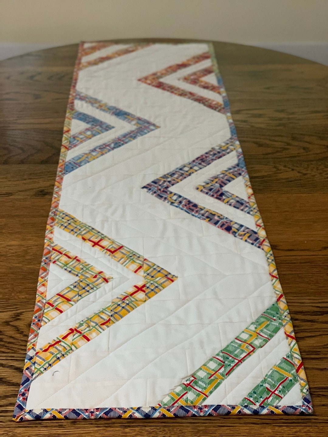Multi-color Plaid Chevron Long Table Runner - Etsy