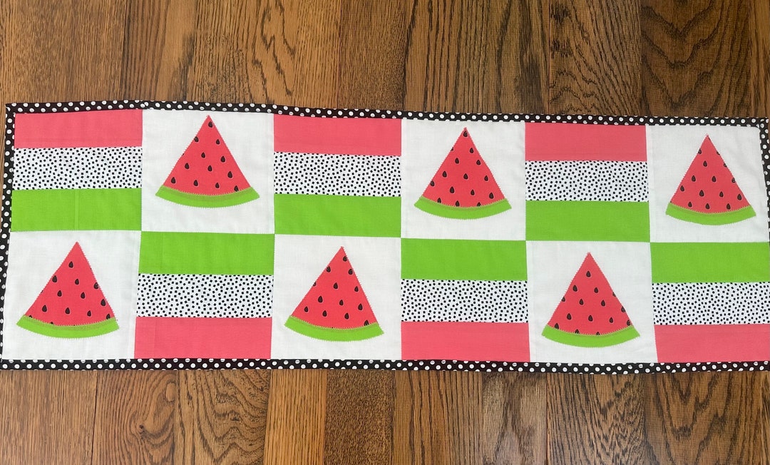 Watermelon Table Runner, Summer Table Runner, Black Spots White Coral Green Watermelon Table ...