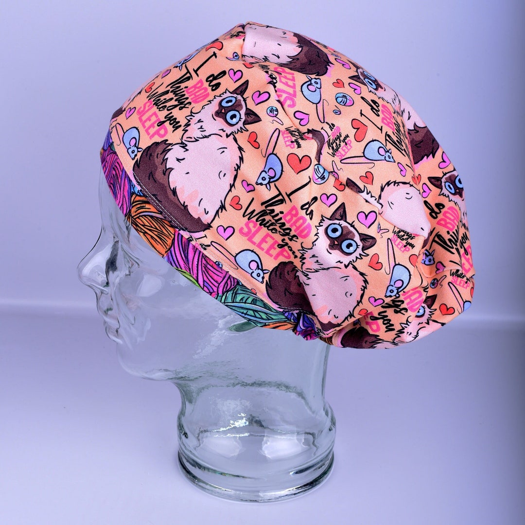 Scrub Cap / Full Coverage Scrub Hat / Funny Cat Scrub Cap / Stretchy ...