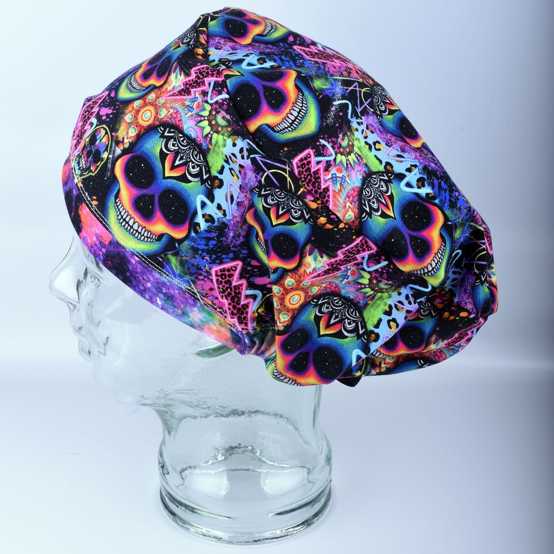 Scrub Cap / Full Coverage Scrub Hat / Rainbow Skulls Scrub Cap ...