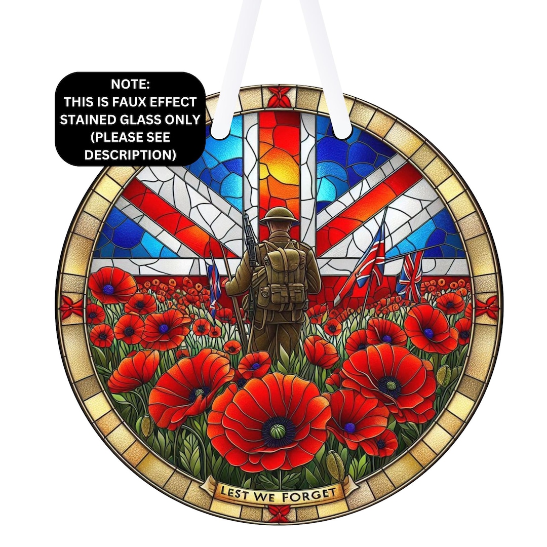 British Poppy Sign: Remembrance Soldier, Faux Stained Glass Effect - Etsy