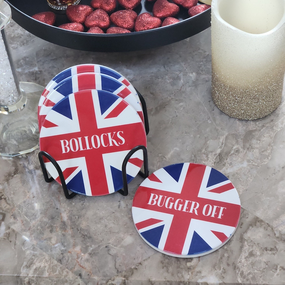Funny British Slang Coasters: Union Jack Ceramic Coaster Set - Etsy