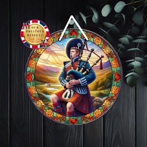 Scottish Bagpiper Faux Stained Glass Sign: Scotland Gift Plaque - Etsy