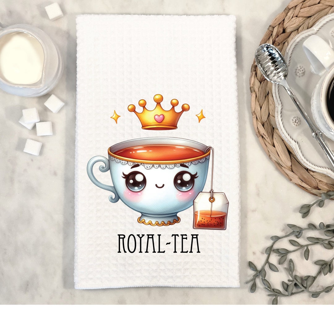 British Royal Tea Kitchen Towel, London Dish Towel, British Cute Cup of ...