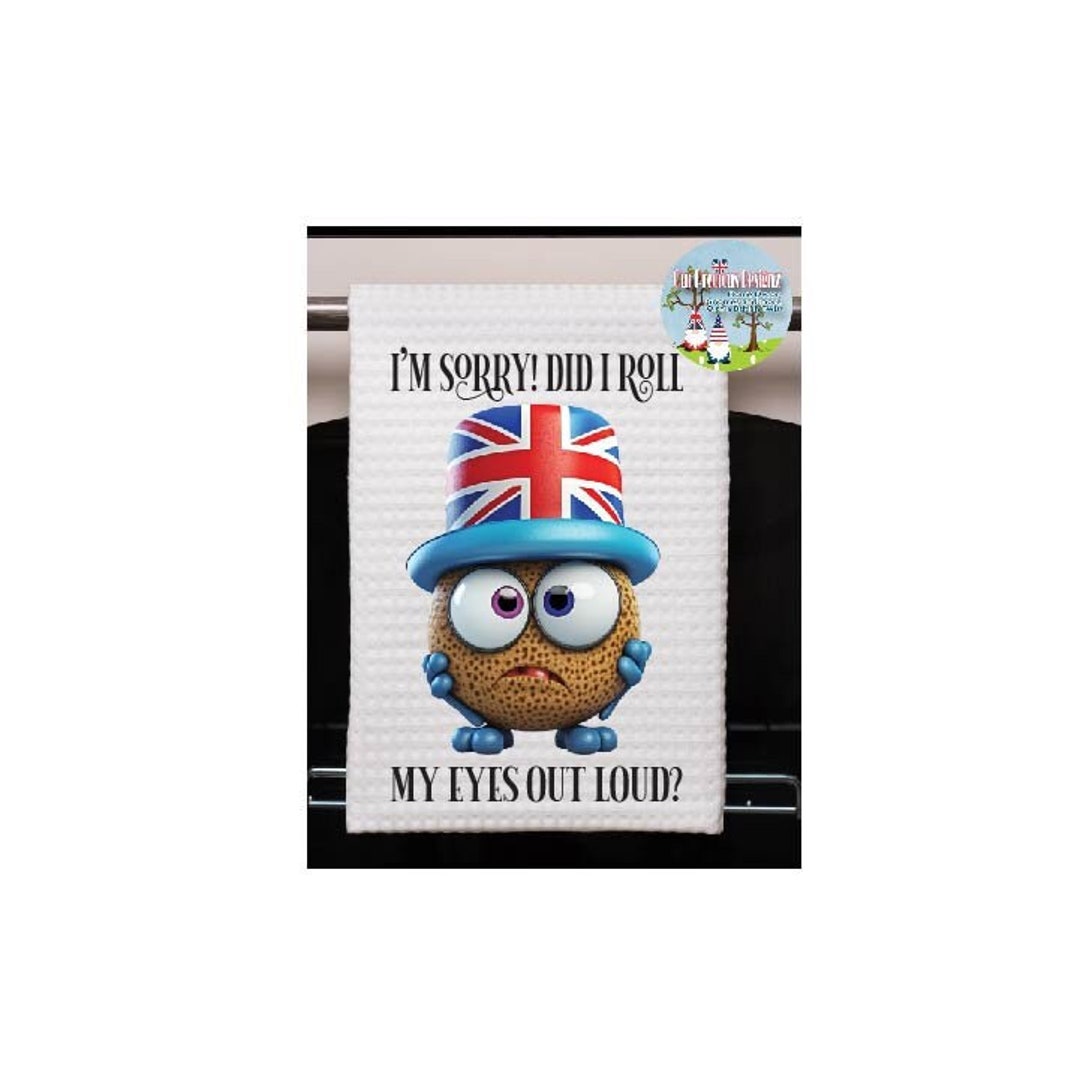 Rolling Eyes Funny Union Jack British Themed Tea Towel, Union Jack Tea ...