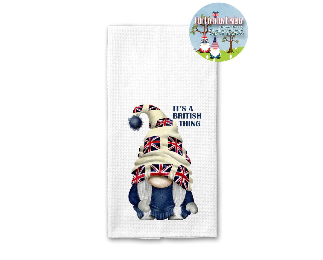 British Gnome Tea Towel: Union Jack Waffle Weave Dish Towel - Etsy