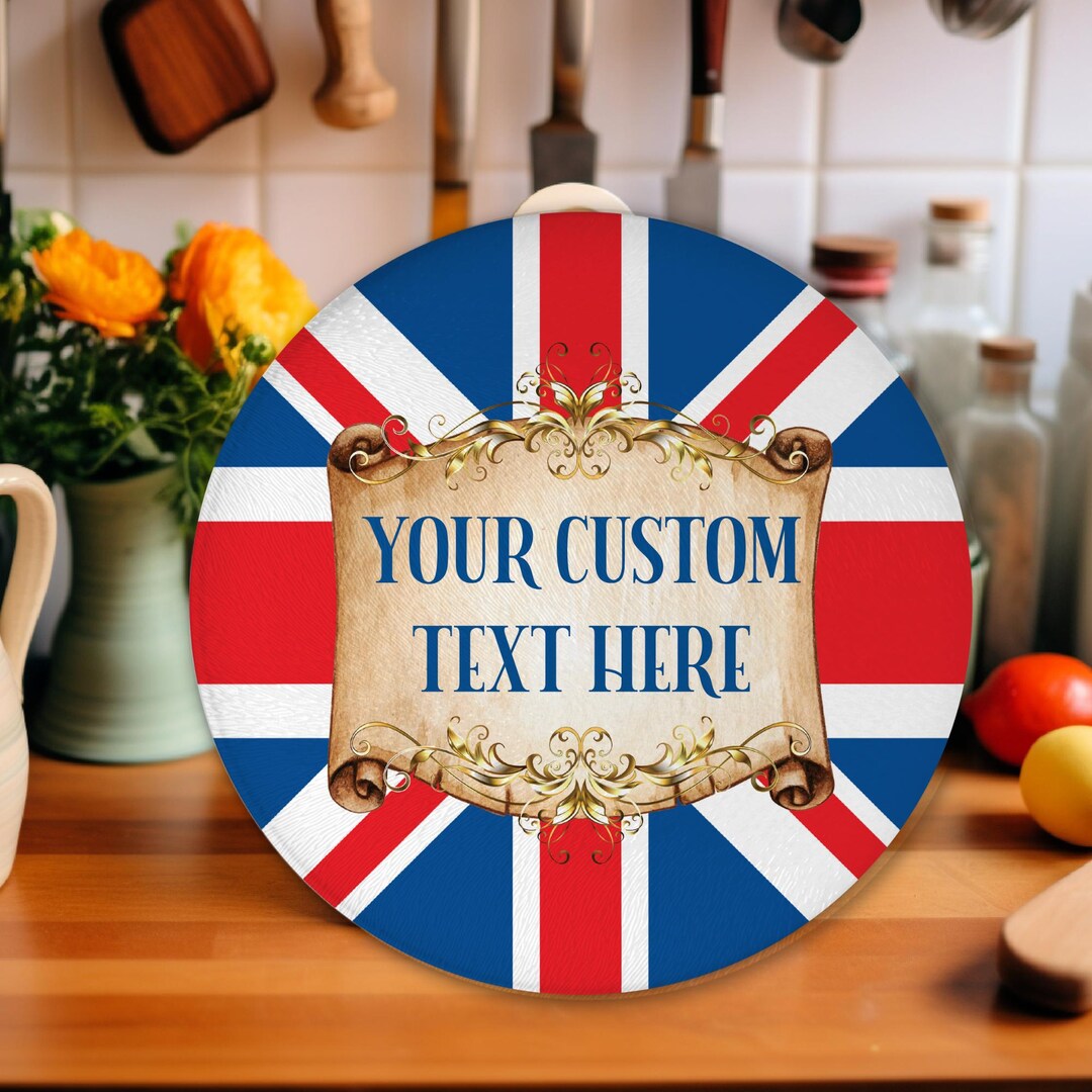Personalized Union Jack Tempered Glass Cutting Board: British Kitchen ...