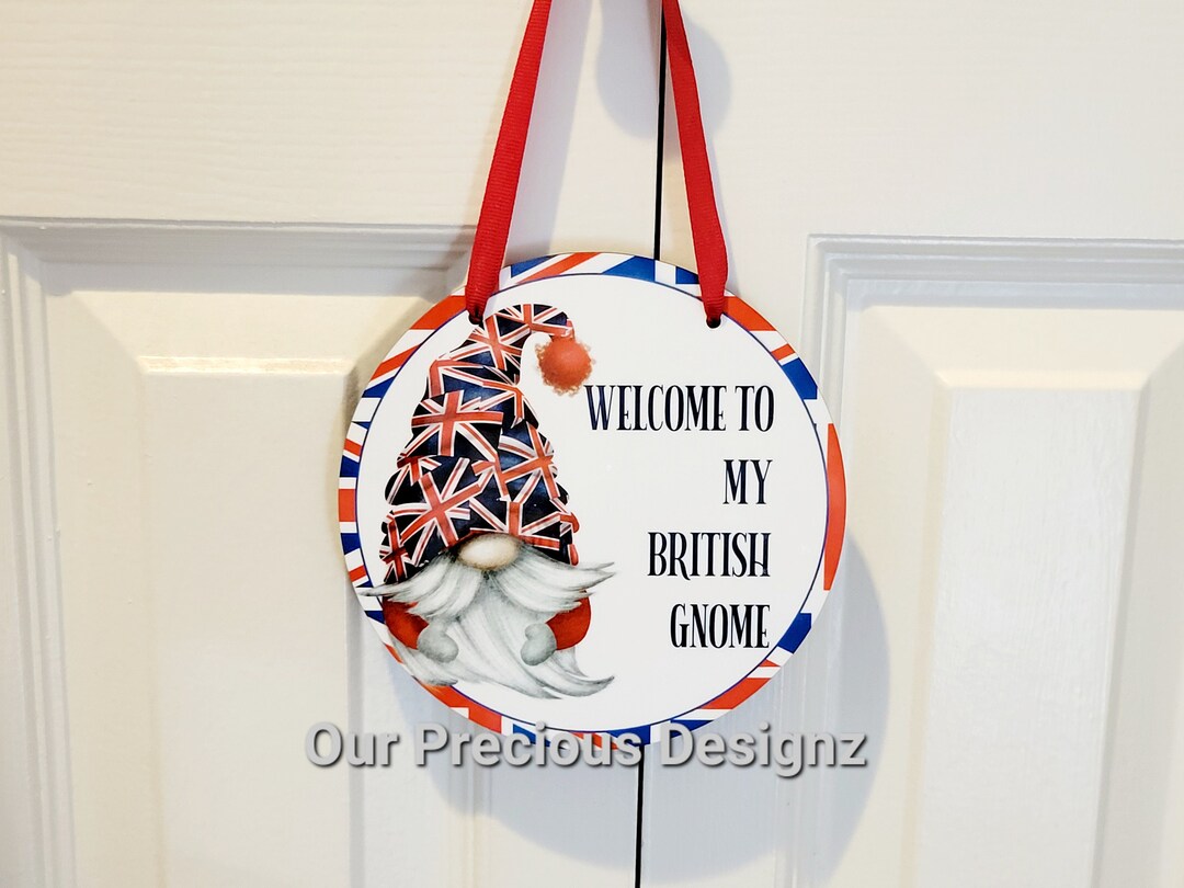 British Gnome Union Jack Hanging Sign 6 Diameter, London Gnome Sign, UK ...
