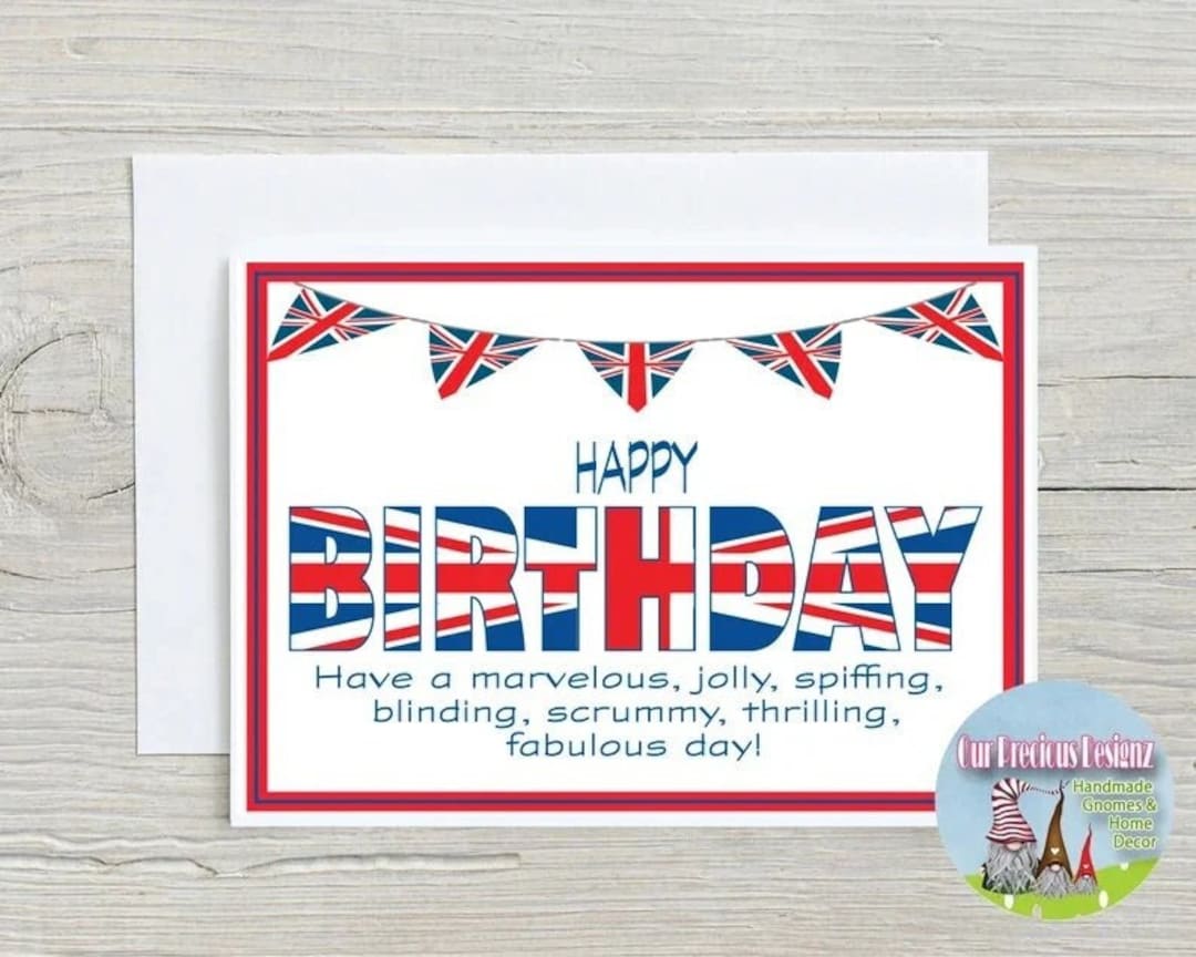British Union Jack Handmade Birthday Card and Envelope 5 1/2" X 4.25 ...