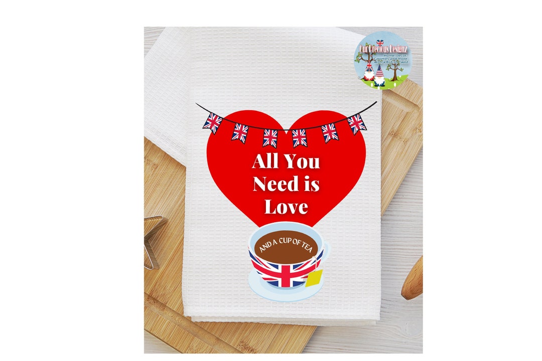Cup of Tea Heart Union Jack British Themed Tea Towel, Union Jack Love ...