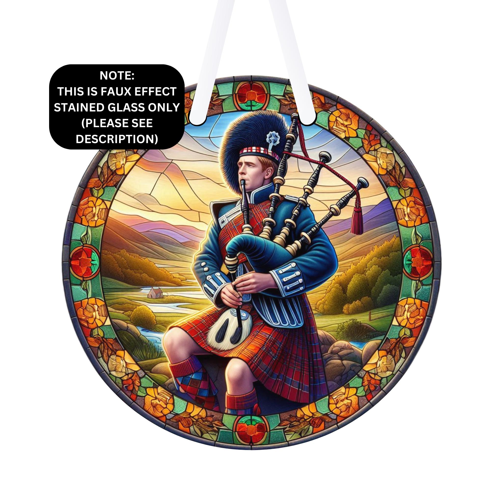 Scottish Bagpiper Faux Stained Glass Hanging Sign: Scotland Gift Door ...