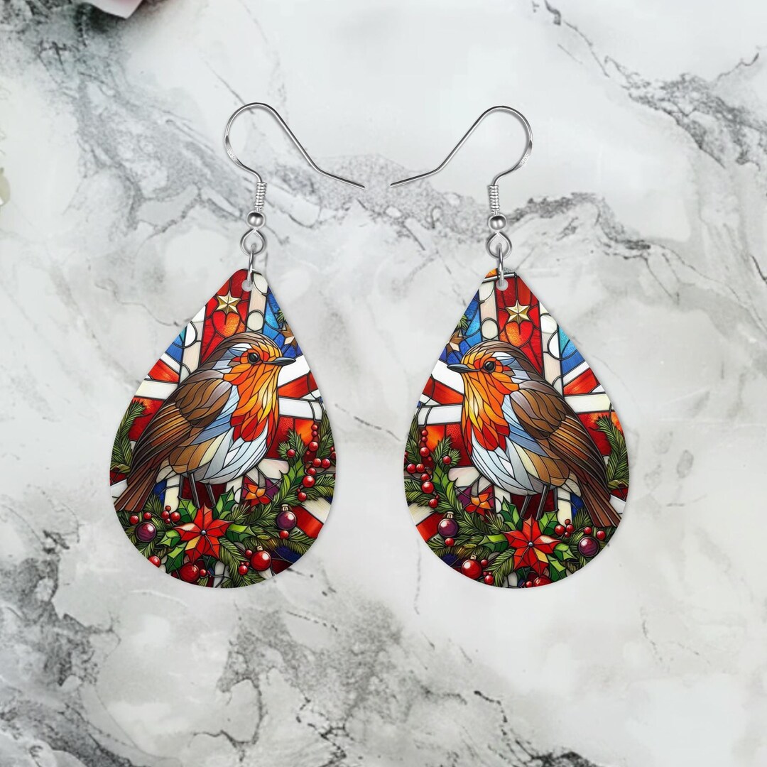 Union Jack Stained Glass Effect Robin Earrings, Union Jack British ...