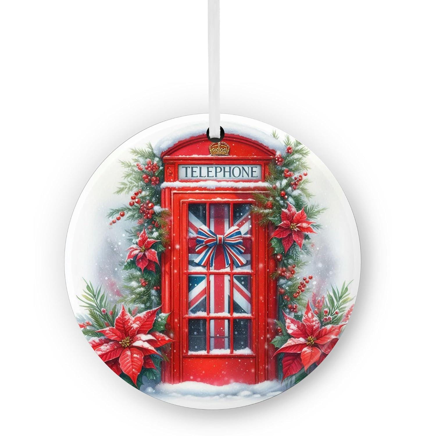 Union Jack Telephone Box Christmas Ornament: British Ceramic Tree ...