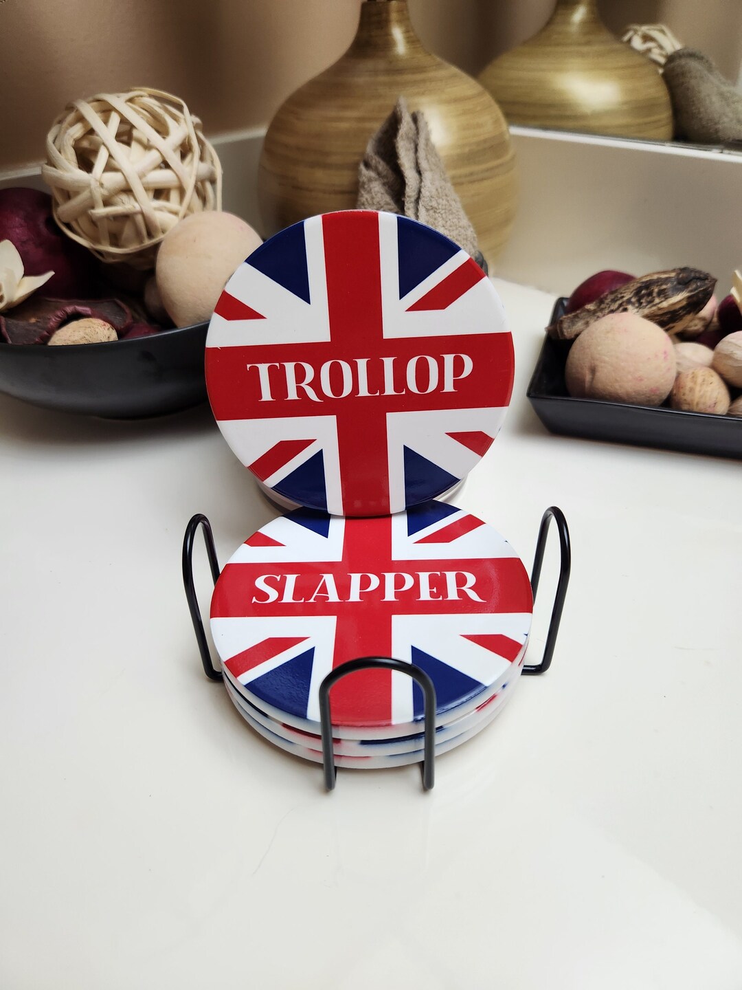 Funny Rude British Words for Women Round Ceramic Coasters, Set Of ...