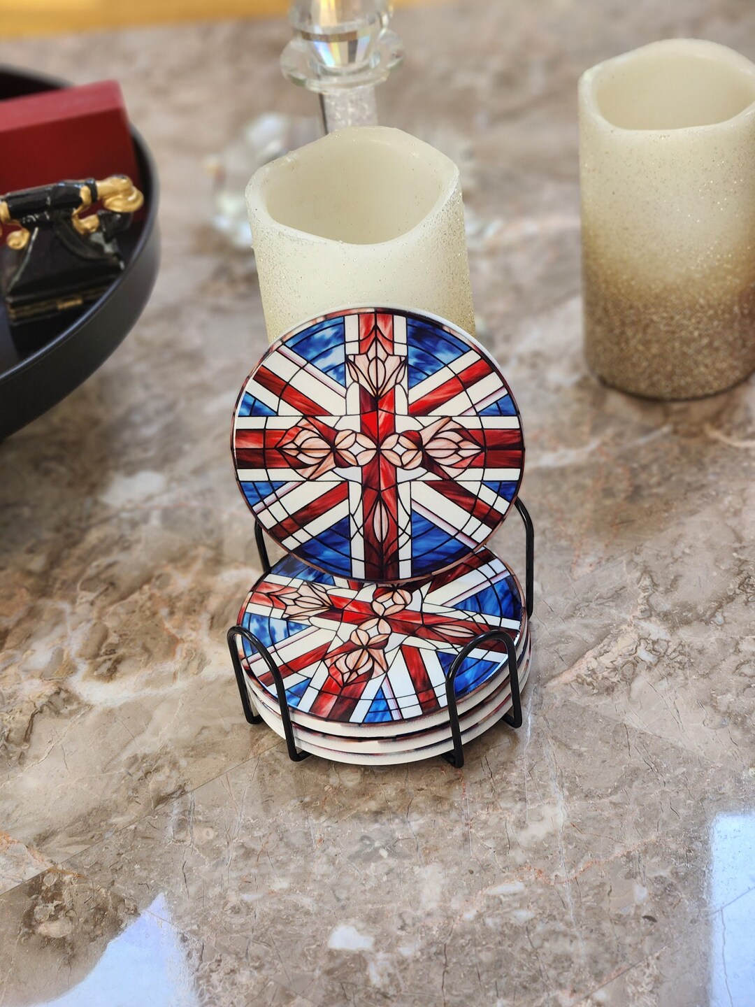 Union Jack Stained Glass Effect Coasters: British Decor, Set of 4 - Etsy