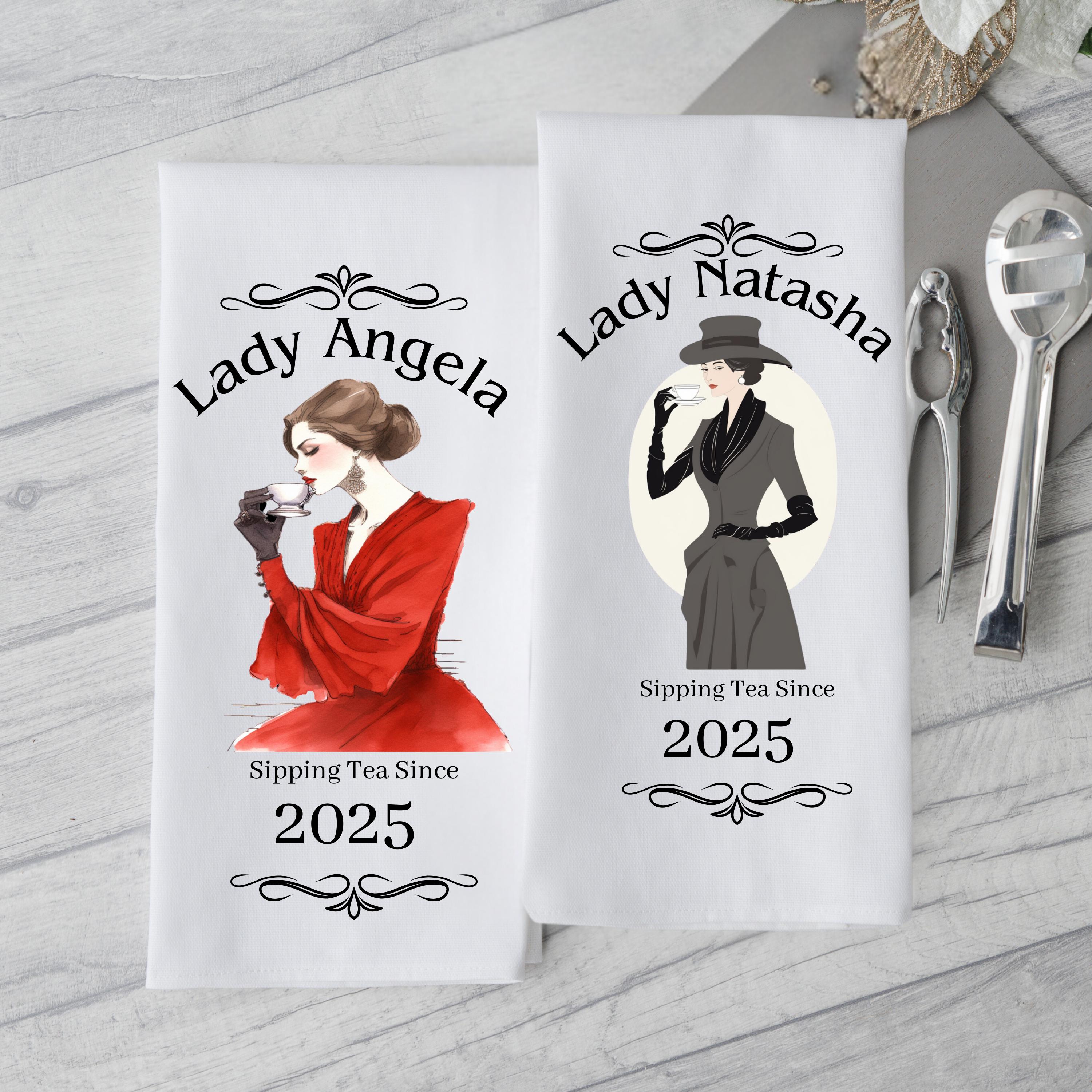 Personalized British Ladies Tea Towel: Custom Cotton or Microfiber - Etsy