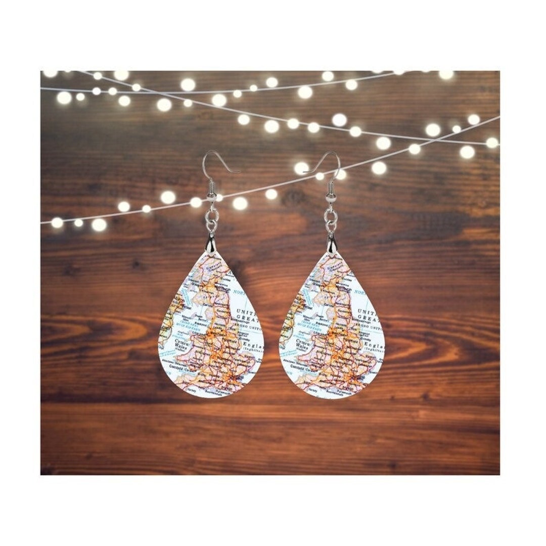 England Map Earrings, British Map Earrings, London Map Earrings, Double ...