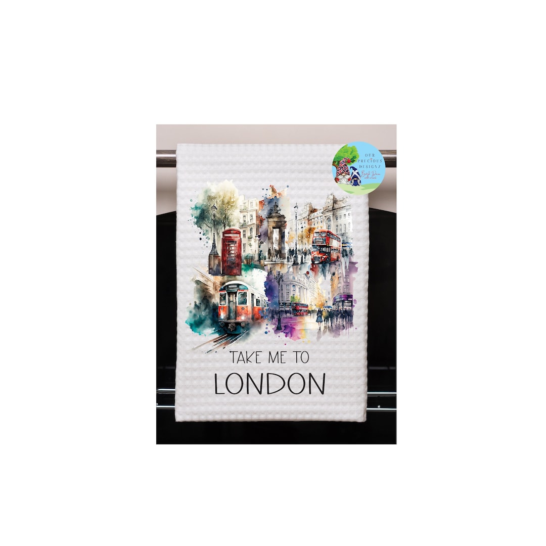 London Scenes British Themed Tea Towel, British Watercolor London Tea ...