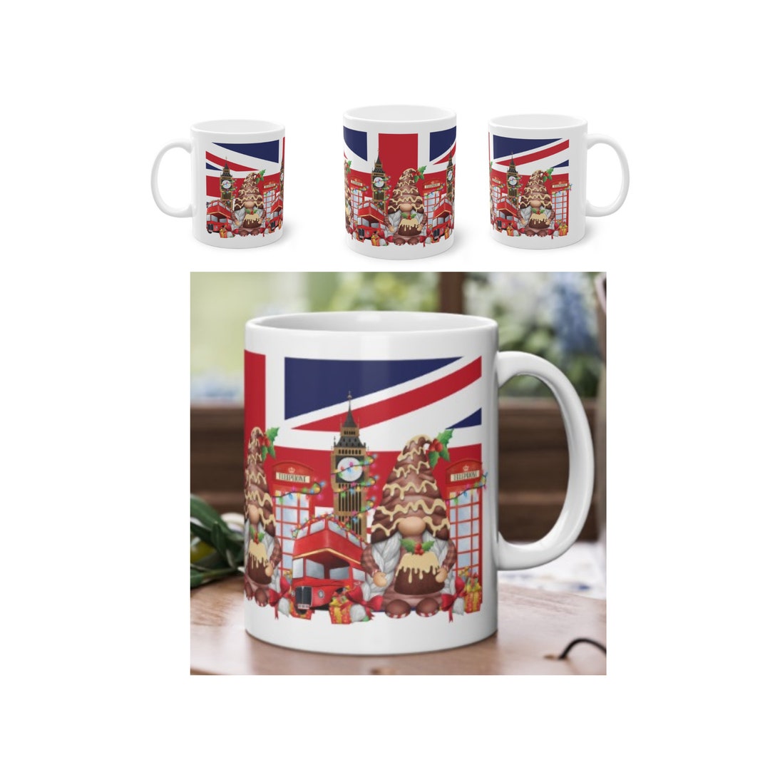 British Christmas Gnome Christmas 12oz or 15oz Mug, London Big Ben ...
