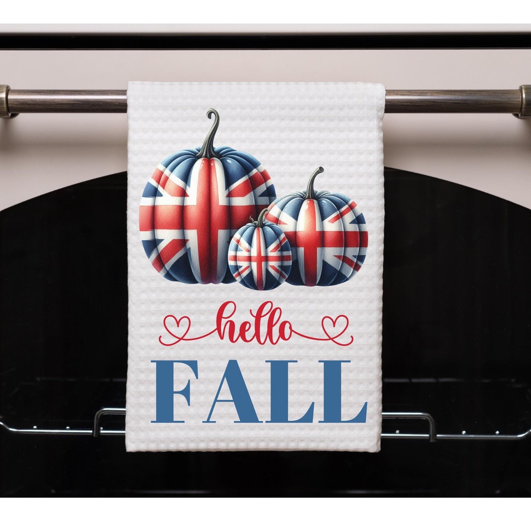 Union Jack Fall Pumpkin British Tea Towel, Union Jack Tea Towel, Autumn ...