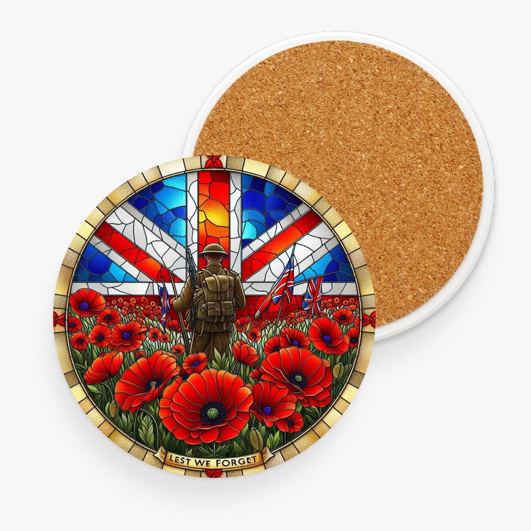 Poppy Remembrance Ceramic Coasters: Union Jack Stained Glass Effect ...