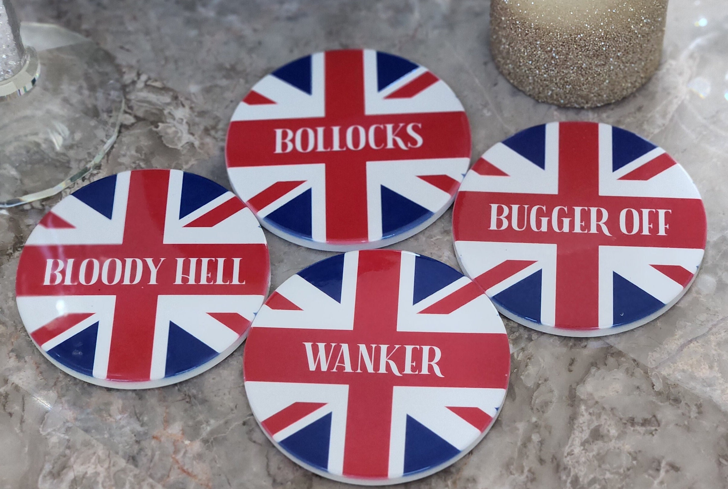 Funny British Slang Coasters: Union Jack Ceramic Coaster Set - Etsy