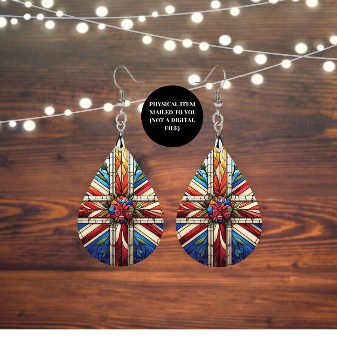 Union Jack Teardrop Earrings: Stained Glass Effect, British Flag - Etsy