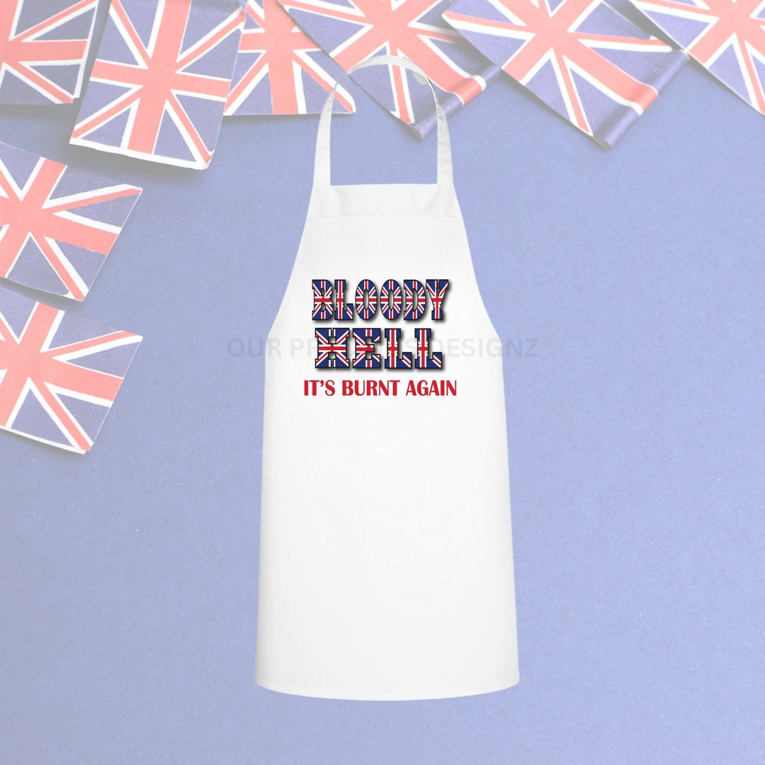 Burnt Again Union Jack Apron, British Themed Unisex White Bib Apron ...