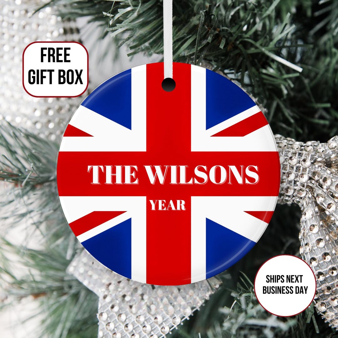 Personalized Union Jack Ceramic Christmas Ornament: London Keepsake - Etsy