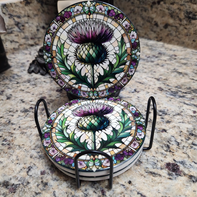 Ceramic Thistle Coasters - Etsy