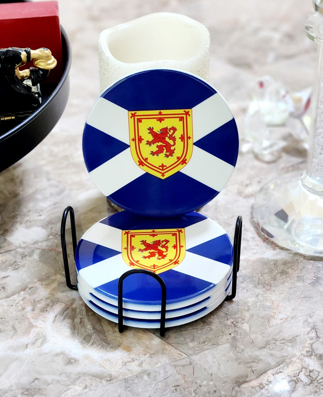 Scotland Flag Ceramic Coasters, Set of 4 and Stand , Lion Rampant ...